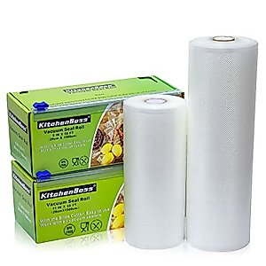 Vacuum Sealer Rolls Bag 100 Feet Total, 2 Pack 8"x50' and 11"x50' Food vacuum Saver Bag Rolls with Cutter Box,Sous Vide Roll Bag by KitchenBoss