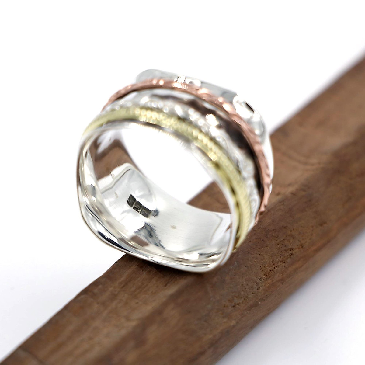 925 Sterling Silver Balance & Beauty Meditation Spinner Ring For Women Brass & Copper Spinners Carved Pattern Base Ring Thumb Ring Worry Ring Anxiety Ring Fidget Ring Anniversary Ring Gift For Birthday (9.25)