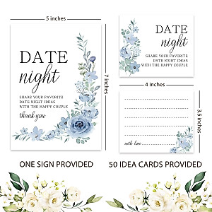 Date Night Game Sign and 50 Date Night Cards Bridal Shower Bachelorette Games Supplies Bridal Shower Favors Rustic Bridal Shower Wedding Decorations-DNC06