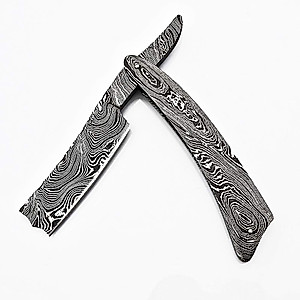 Hand Made Damascus Steel Straight Razor Folding Razor With Shaving Ready Classic Barber Blade Edge, Men Straight Razor, Leather Case + Strop, Close Shave, Great Gift R-25