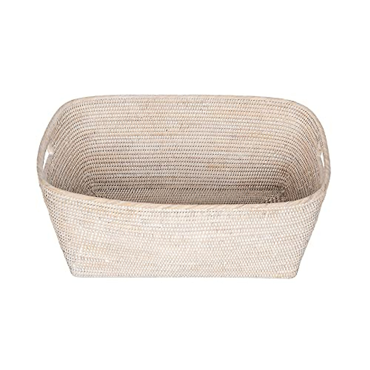 La Jolla Rattan Oblong Storage Basket, White-Wash, Large