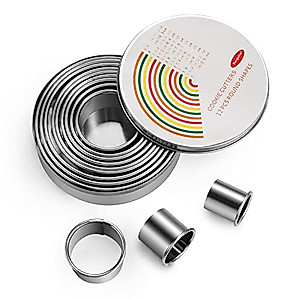 SurgeHai Round Cookie Cutter Set of 12, With 5 PCS Cookie Stencil for Decorating Christmas Cookie, Bonus 50 PCS Burger Patty Paper for Separating Burger Patty, Cookies