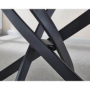 Mid-Century Dining Table for 6 People,63" Dining Room Table,Farmhouse Kitchen Table with Walnut Printed Wooden Table,Modern Dining Room Table with Black Metal Legs