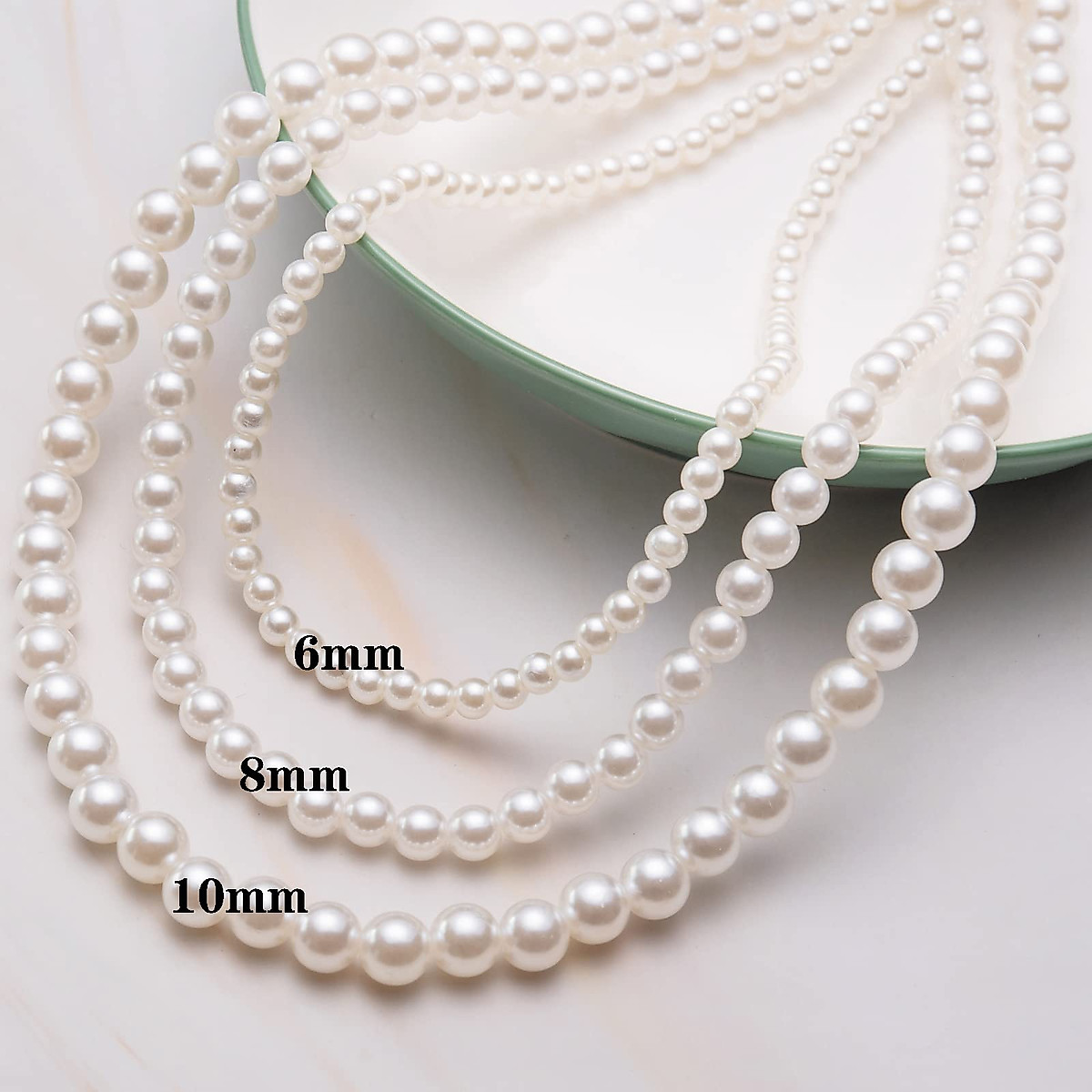 6mm-12mm Pearl Necklace for Men, Round White Pearl Necklace for Women, Pearl Choker Necklace Strand Pearl Jewelry for Women (8mm, 16inch)