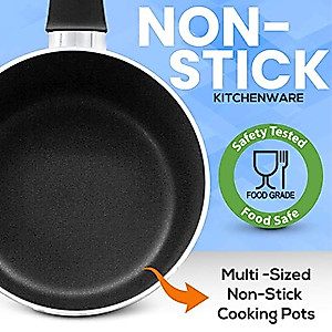 SereneLife Kitchenware Pots & Pans Basic Kitchen Cookware, Black Non-Stick Coating Inside, Heat Resistant Lacquer (6-Piece Set), One Size