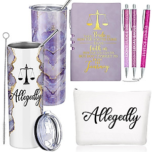 Domensi 6 Pcs Funny Allegedly Lawyer Gifts Judge Gift Lawyer Appreciation Day Gift 20 oz Marble Sign Tumbler Makeup Bag Notepad Ballpoints for Law Paralegal School College Teacher(Purple)