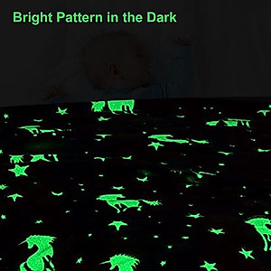 QSTEHEML Glow in The Dark Unicorn Throw Blanket for Boys Girls, Luminous Rainbow Blanket Birthday for Toddler Kids, Cozy Soft Fluffy Flannel Fleece Nap Sleep Blankets, 50" x 60"