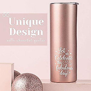 Onebttl 30th Birthday Gifts for Women, Female, Her - 30 and Fabulous - 20oz/590ml Stainless Steel Insulated Tumbler with Straw, Lid, Message Card - (Rose Gold)