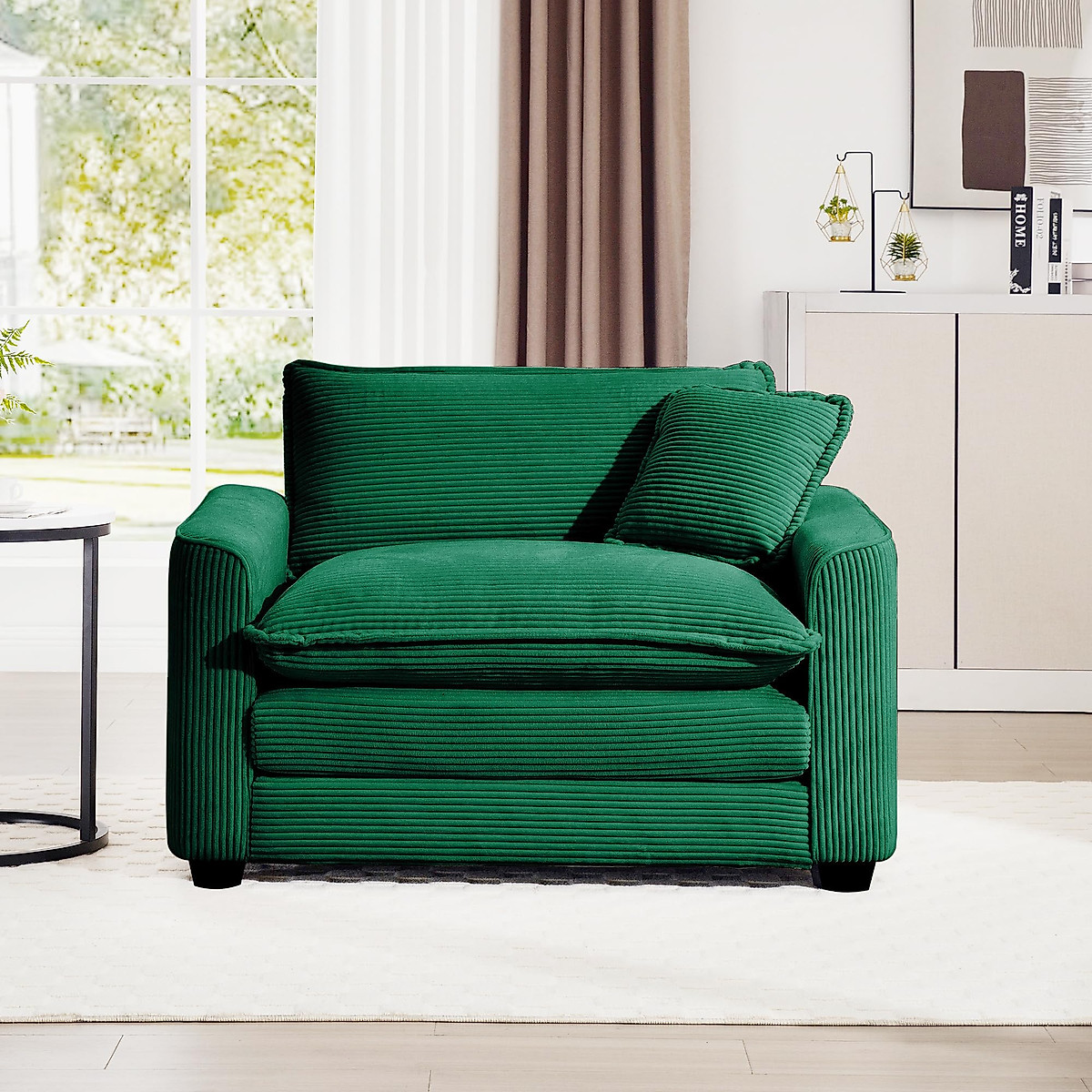 mikibama Luxury Modular Sectional Sofa Chair, 45 Inch Modern Corduroy Comfy Cloud Couches for Living Room Office Bedroom, Deep Sofa Chair with 1 Toss Pillows, Green