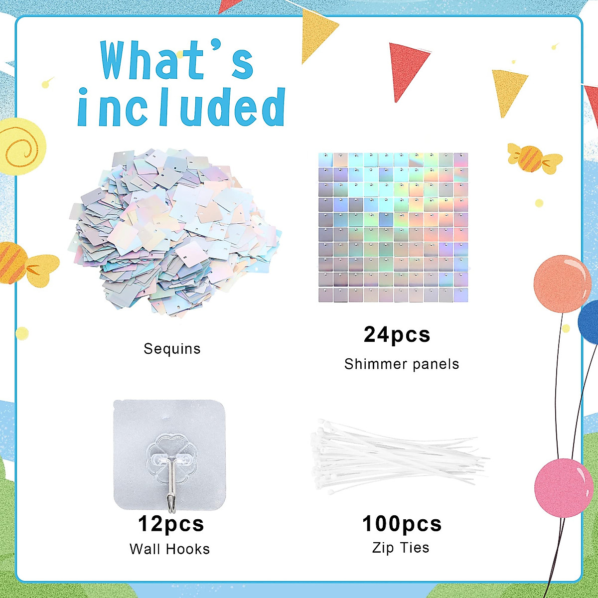 HYzgb Shimmer Wall Backdrop Iridescent Square Sequin Wall Panel Backdrop 24 Pcs for Birthday Party Wedding Decorations