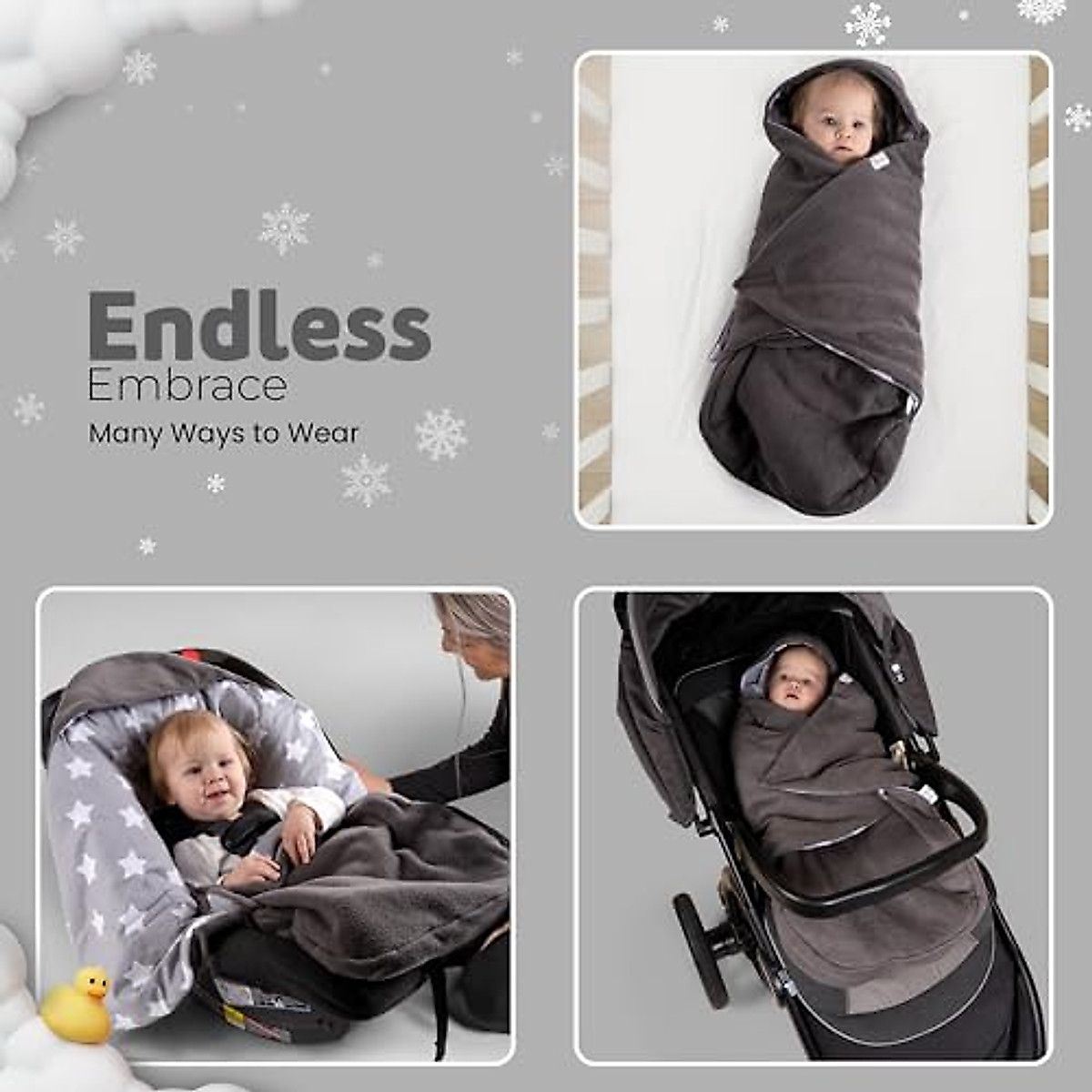 SWADDYL Car seat Blankets for Babies - Baby Footmuff - Carseat Swaddle Blanket - Stroller Bunting Bag for Infants - Baby Newborn Winter Gear (Grey/Stars)