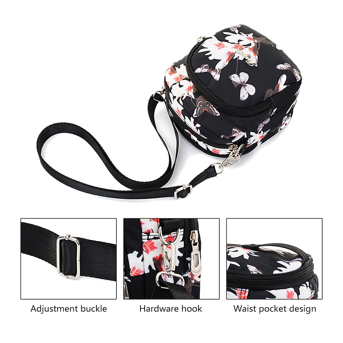 Artwell Small Crossbody Purse Bag for Women Multi-Pocket Flower Nylon Shoulder Bag Cellphone Purse (Flower)