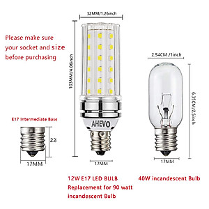 AHEVO E17 LED Light Bulbs, 80-100W Equivalent, 12W, 1200 Lumens, White 6000K,Intermediate E17 Base,NOT Candelabra Base, for Ceiling Fan, Headboard Reading Light, Non-Dimmable, 4 Pack