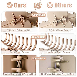 TOCESS Big Hair Claw Clips for Women Large Claw Clip for Thin Thick Curly Hair 90's Strong Hold 4.33 Inch Nonslip Neutral Matte Hair Clips (4 Pcs)