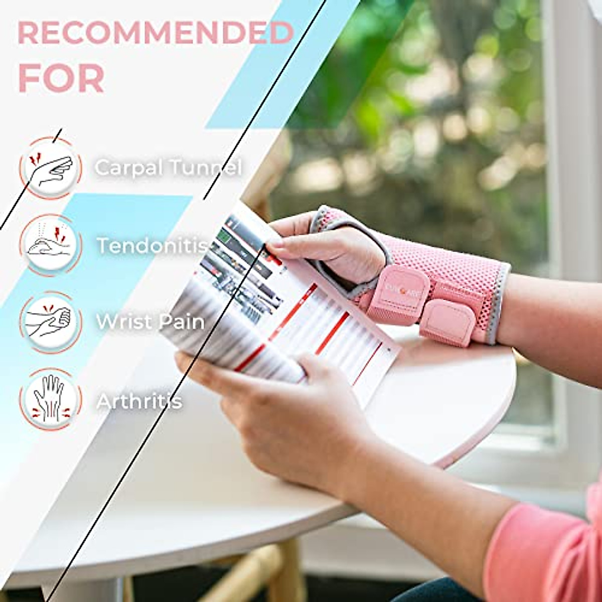 New Updated Carpal Tunnel Wrist Brace, Breathable Wrist Splint for Men & Women, Wrist Brace Night Support with 2 Adjustable Straps, Hand Brace for Tendonitis, Arthritis (Right Hand-Pink, S/M)