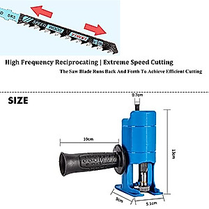 Electric Reciprocating Saw, Portable Electric Jig Saw for Wood Metal Cutting, Electric Drill Tool Attachment, Electric Hand Saw with 3 Saw Blades, Blue