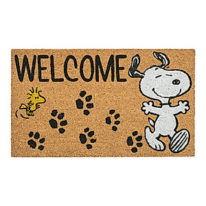 Gertmenian Peanuts Coir Mat (2-Pack) Welcome Mats for Front Door, Home Entrance, Garage, and Back Door, Home Decor, 20" x 34" Each, Peanuts Snoopy Welcome 80022