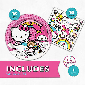 Hello Kitty Birthday Decorations & Party Supplies | Hello Kitty Plates, Napkins, Sticker | Officially Licensed