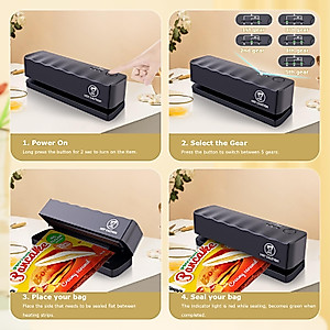 lazycozy® Mini Bag Sealer, Rechargeable Chip Bag Sealer with 5 Heating Levels, Portable Package Resealer for Snack Bags