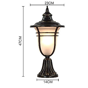 MODEBHD Glass Lantern Waterproof Column Lamp Antirust Aluminum External Patio Courtyard Retro Post Pillar Light Outside Fence Deck Table Light European Vintage Outdoor Garden Column Lamp Pillar Lamp