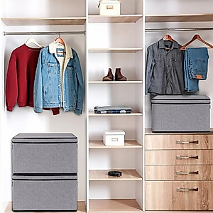 YheenLf Fabric Storage boxes,Storage Baskets for Shelves with Lids, Fabric Storage Bins with Handles, Decorative Linen Closet Organizers Boxes,Medium, Gray, 3-Pack