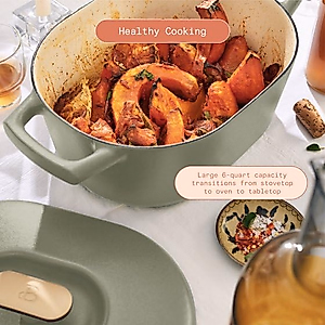 Beautiful 6 Quart Enamel Dutch Oven, (Sage Green) by Drew Barrymore