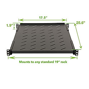 NavePoint Vented 4-Post Shelf, Adjustable, Black, 650 mm Depth, 1U, 242 lbs, Cold Rolled Steel, CE Compliant