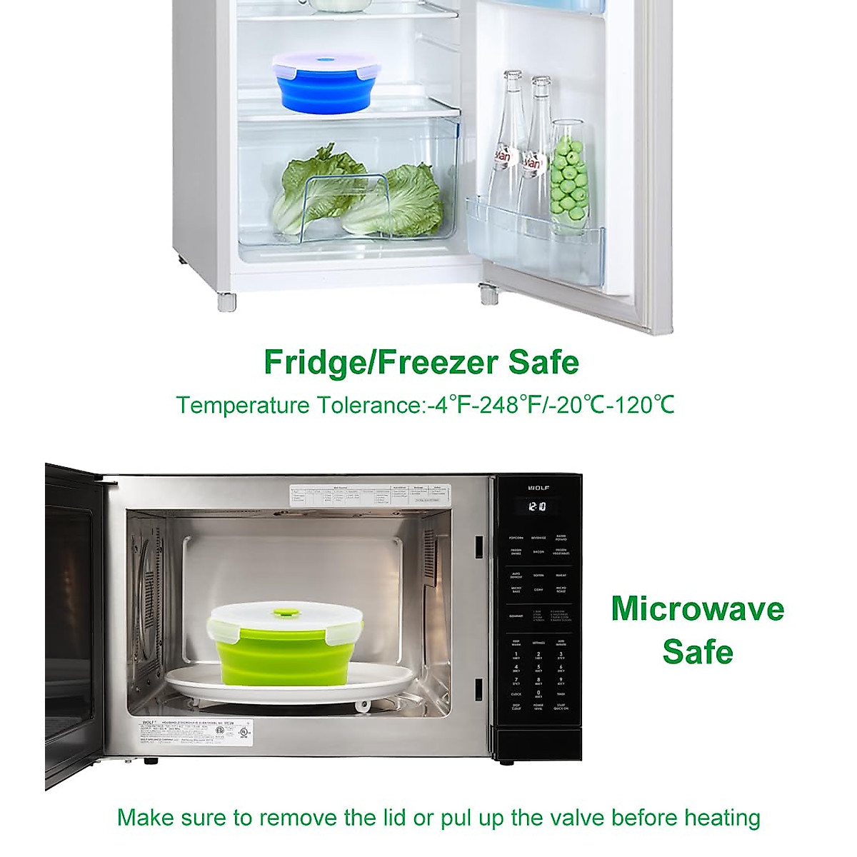 FUSMYE Set of 4 Collapsible Silicone Food Storage Containers With Lids,Round Bowls For Kitchen, Microwave,Dishwasher and Freezer Safe For Camping,Foldable Meal Box, BPA Free