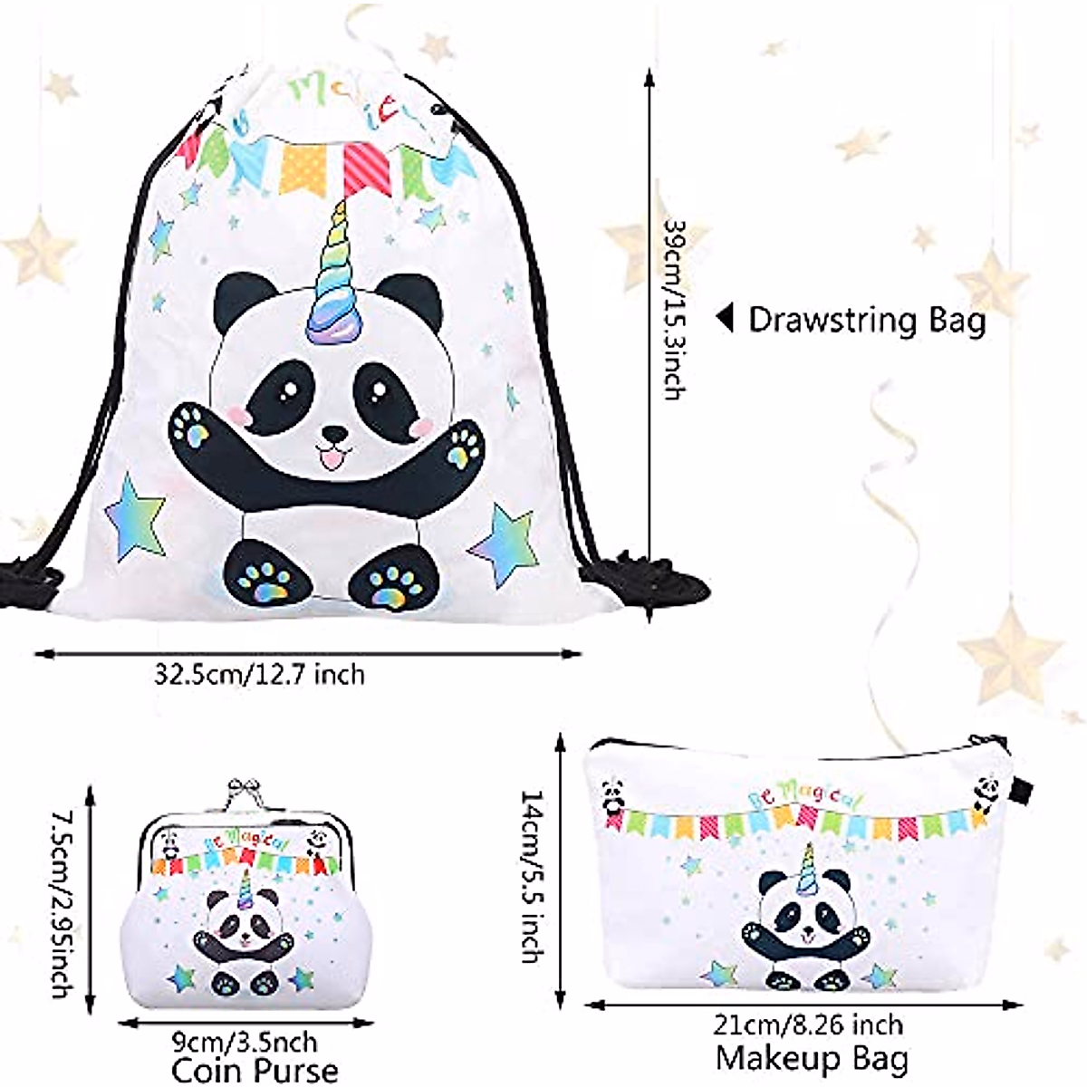 RHCPFOVR Panda Gifts for Girls - Drawstring Backpack,Makeup Bag,Bracelet,Necklace for Party Favors