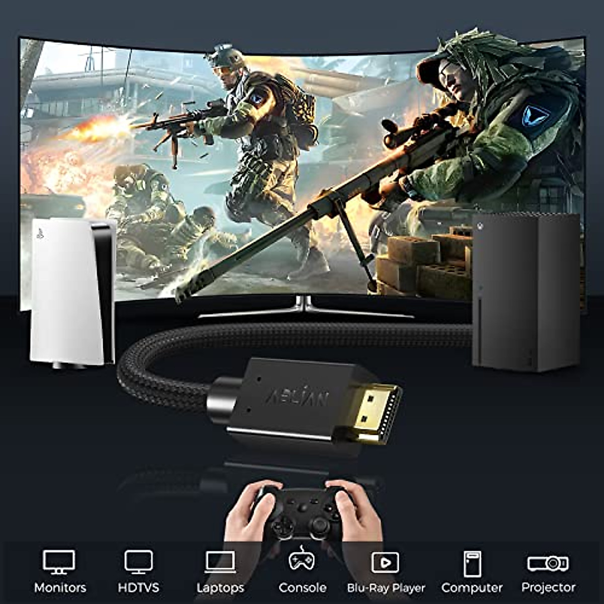 8K HDMI Cables 15 ft, Ultra high Speed HDMI 2.1 Cable 48Gbps 4K120Hz 8K60 144Hz eARC HDR10, HDCP 2.2& 2.3 3D, Compatible with Apple TV 4K Roku HDTV Blu-ray PS5/4 Xbox X RTX3090