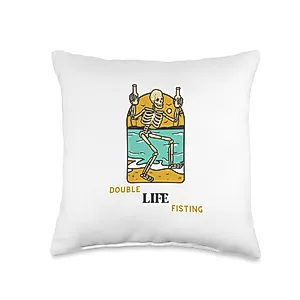 DCB Funny Double Fisting Life with Skeleton Alcohol Summer Fun Throw Pillow, 16x16, Multicolor