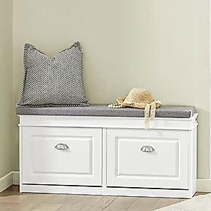 Haotian FSR64-W, White Storage Bench with Drawers & Padded Seat Cushion, Hallway Bench Shoe Cabinet Shoe Bench