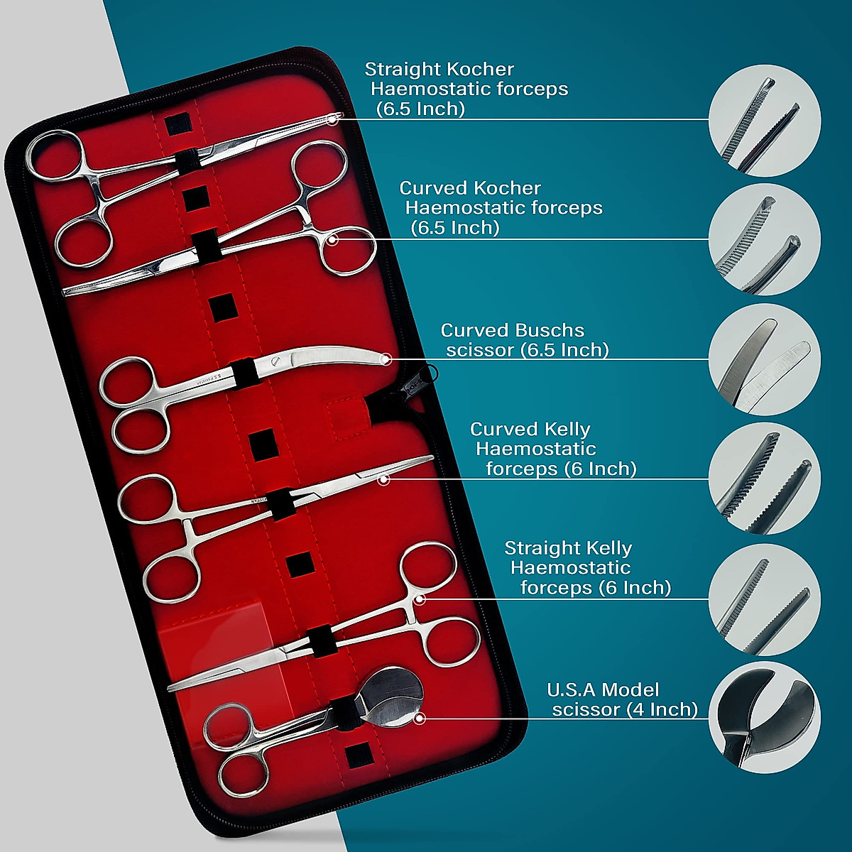 DEXSUR Veterinary Umbilical Cord Scissor Kit, Reusable, High-Grade Stainless Steel Autoclavable, Durable - 7 Pcs