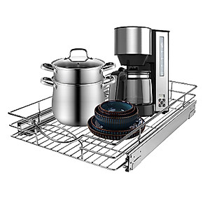 Sikarou Pull Out Cabinet Drawer Organizer, 14”W x 21”D - Requires At Least 15 Cabinet Opening, Heavy Duty Slide Out Shelves, Sliding Drawer Storage for Kitchen, Bathroom, Chrome Finish