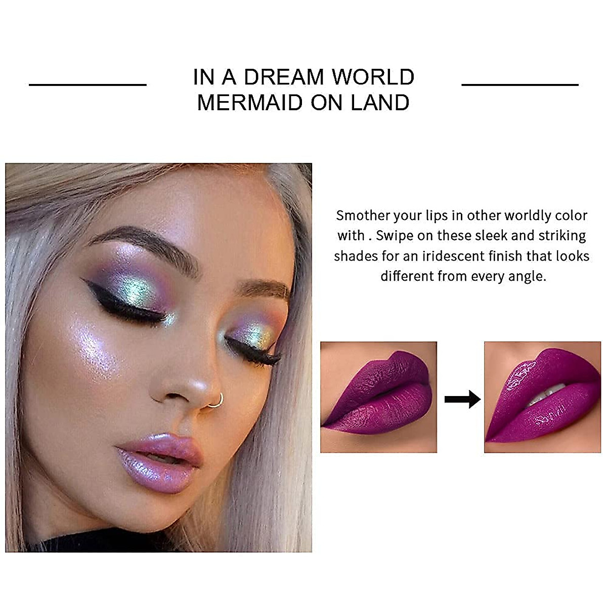 evpct 6Pcs Glitter Metallic Lip Gloss Liquid Lipstick Set Makeup Kit 6 Colors Diamond Shimmer Shinning Sparkly Sparkling Pink Red Lipstick Waterproof Long Lasting Face Eye Moisturizing High Gloss Glow