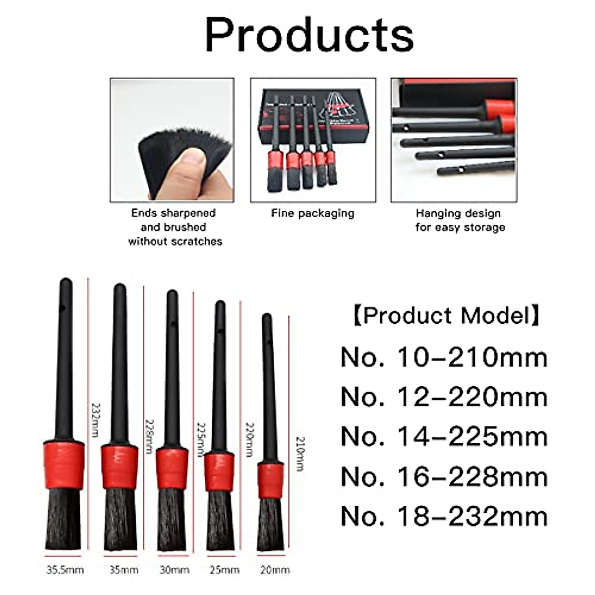 Amiss 5 Pieces Car Detailing Brush Set, Car Interior Cleaning Kit, Different Sizes Automotive Detail Brushes Perfect for Cleaning Wheels, Engine, Emblems, Air Vents, Leather, Dashboard, Trim(Black)