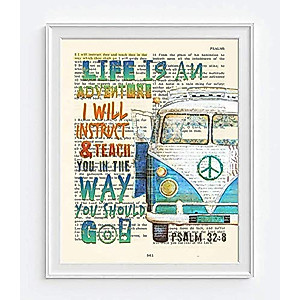 Psalm 32:8, Luke 24:2, Christian Art Prints, Set of 2, Unframed, Classic Antique Car Van Bible Verse Scripture Wall Decor Poster, 8x10 Inches