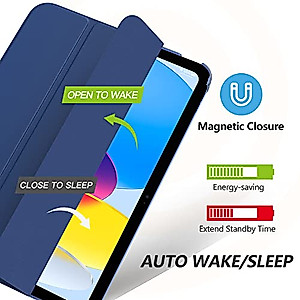 MoKo Case for iPad 10th Generation 10.9 inch 2022, Slim Stand Protective Cover with Hard PC Translucent Back Shell Cover for iPad 10th Gen 2022, Support Touch ID, Auto Wake/Sleep, Navy Blue