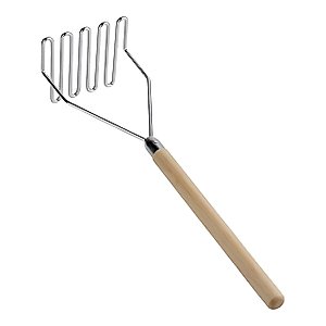 OCS Parts Pro Chef Series 24-Inch Square Potato Masher with Wood Handle | Heavy Duty Chrome Plated Food and Potato Masher for Home and Commercial Kitchens