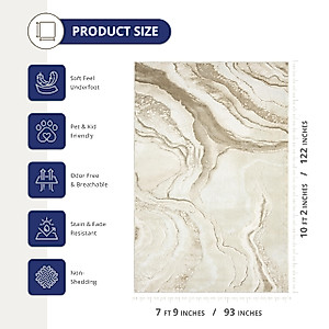 Abani Glam Beige Cream Area Rug - 8' x 10' - for Living Room, Bedroom, Dining - Abstract Stone Design - Soft, Durable, and Easy to Clean