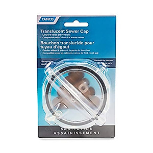 Camco 39455 Clear RV Sewer Cap with Lanyard - Prevents Leaks and Spills from Your RV's Sewer System, Silver