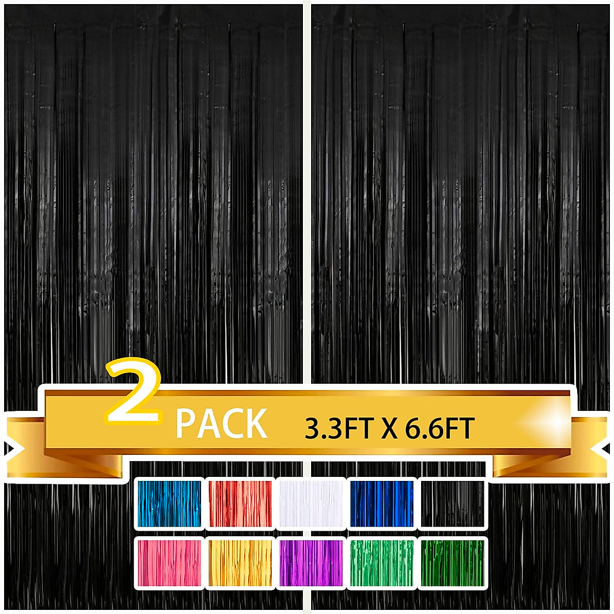 2 Pack Black Metallic Tinsel Foil Fringe Curtains Party Photo Backdrop Party Streamers for Birthday,Graduation,New Year Eve Decorations Wedding Decor