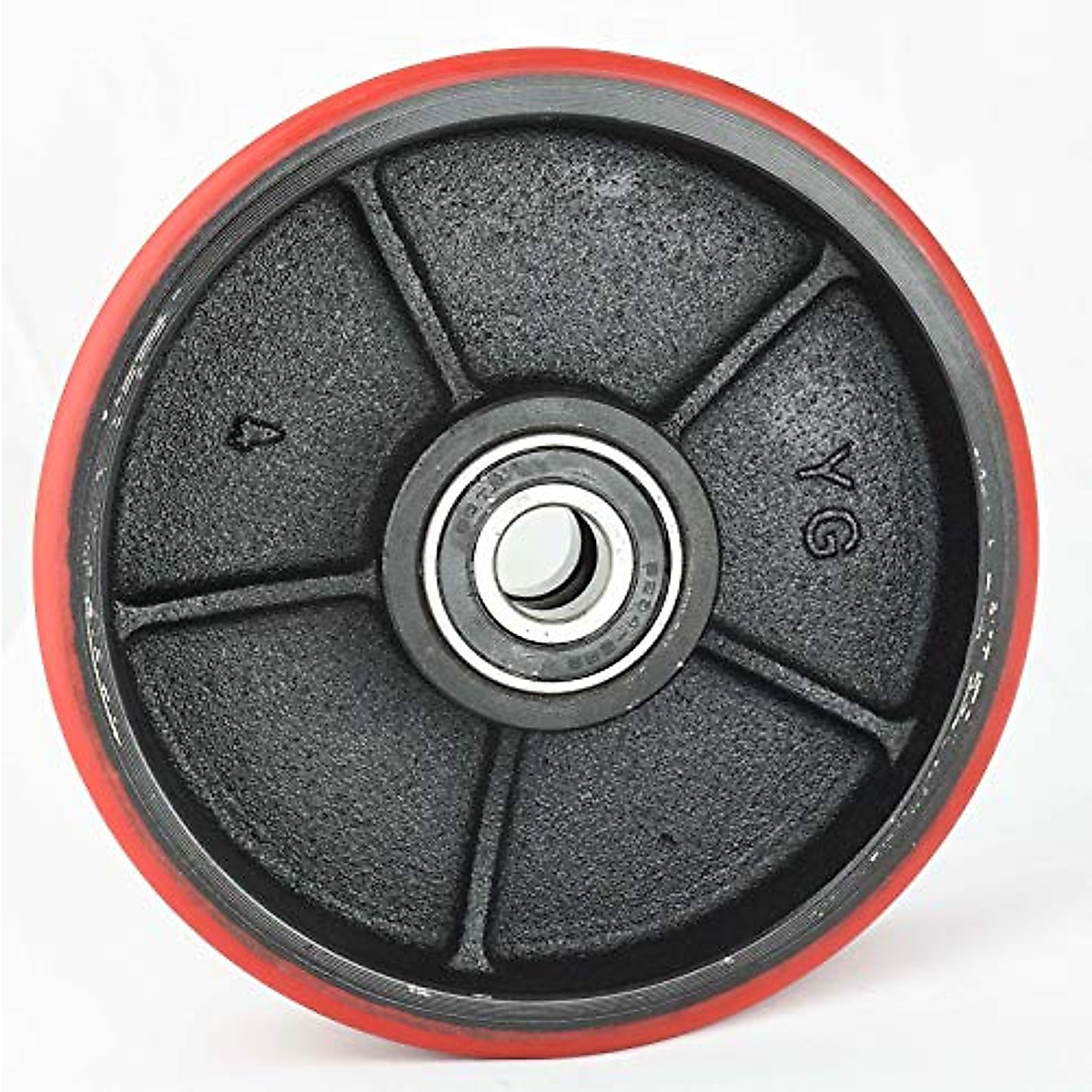 Pallet Jack/Truck Steering Wheels Set with Axle and Protective Caps (4 pcs) 7" x 2" with Bearings ID 20mm Poly Tread Red