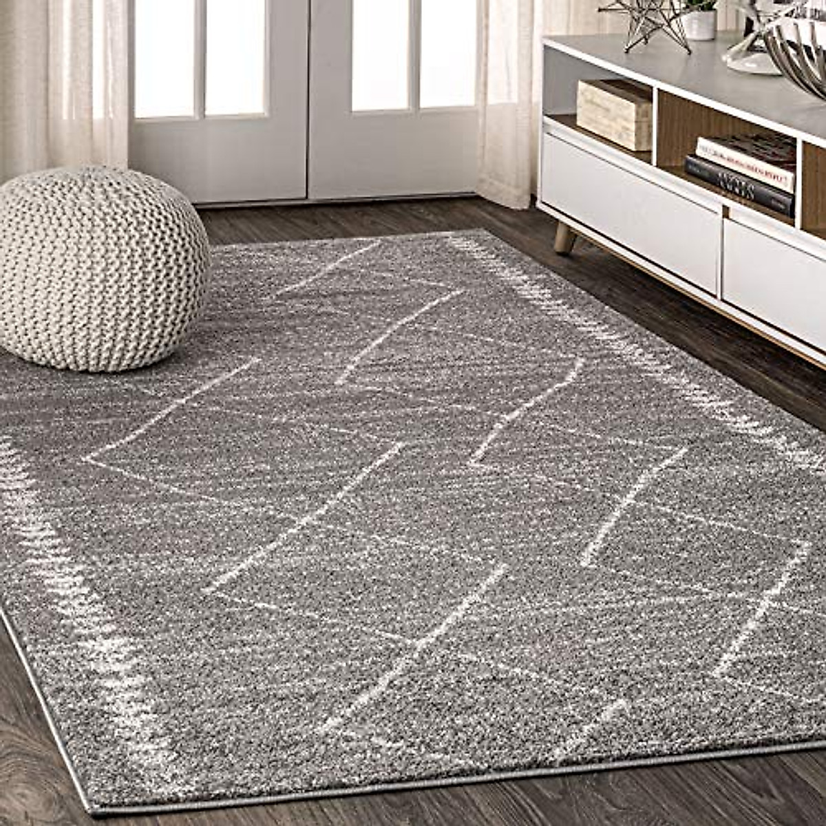 JONATHAN Y MOH203C-8 Zaina Moroccan Beni Souk Indoor Farmhouse Area-Rug Bohemian Minimalistic Geometric Easy-Cleaning Bedroom Kitchen Living Room Non Shedding, 8 X 10, Gray,Cream