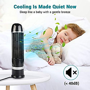 DR.PREPARE Oscillating Tower Fan, Desk Table Fan with 3 Speeds, Quiet Cooling, 60° Oscillation, 16 Inch Personal Small Bladeless for Bedroom Home Office Desktop