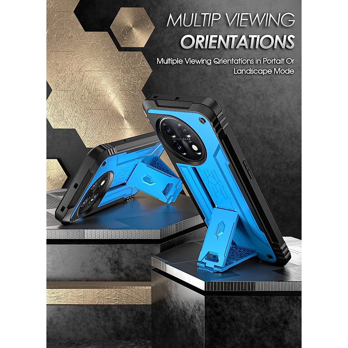 Poetic Revolution Case for OnePlus 11 5G 6.7"(2023), [20 FT Mil-Grade Drop Tested], Full-Body Rugged Dual-Layer Shockproof Protective Cover with Kickstand and Built-in-Screen Protector, Light Blue