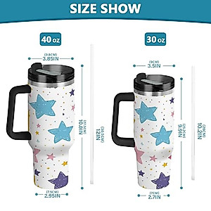 FRCSDIY Cartoon Stars Insulated Tumbler with Handle and Straw Lid,40oz Leakproof Stainless Steel Cup BPA-Free Water Bottle