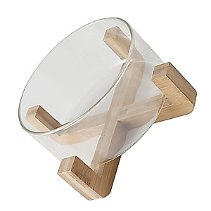 DOITOOL Creative Glass Serving Bowls, Round Salad Container, Clear Salad Serving Bowl with Wood Stand for Pistachios, Edamame, Cherries, Nuts, Fruits, Candies