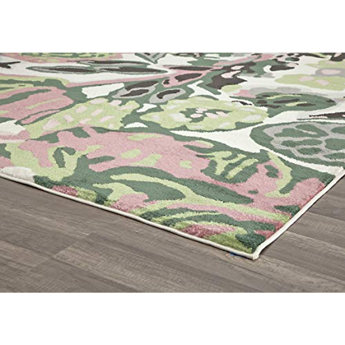 Rugs America White Green Floral Contemporary Rug May Flowers VA15B 5'0"X7'0" Area Rug