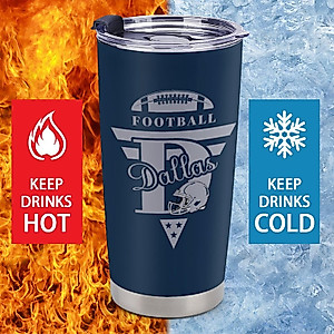 Custom Dallas Tumbler 20oz Stainless Steel with Lid & Straw Personalized Football Fans Gifts for Women Men Travel Cup Insulated Tumbler Add Name Number